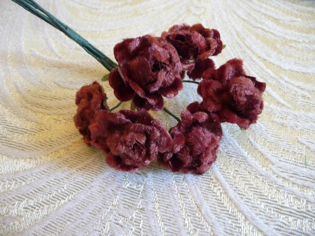 Vintage Velvet Roses Russet Brown Small Millinery Flowers Bunch of Six ...