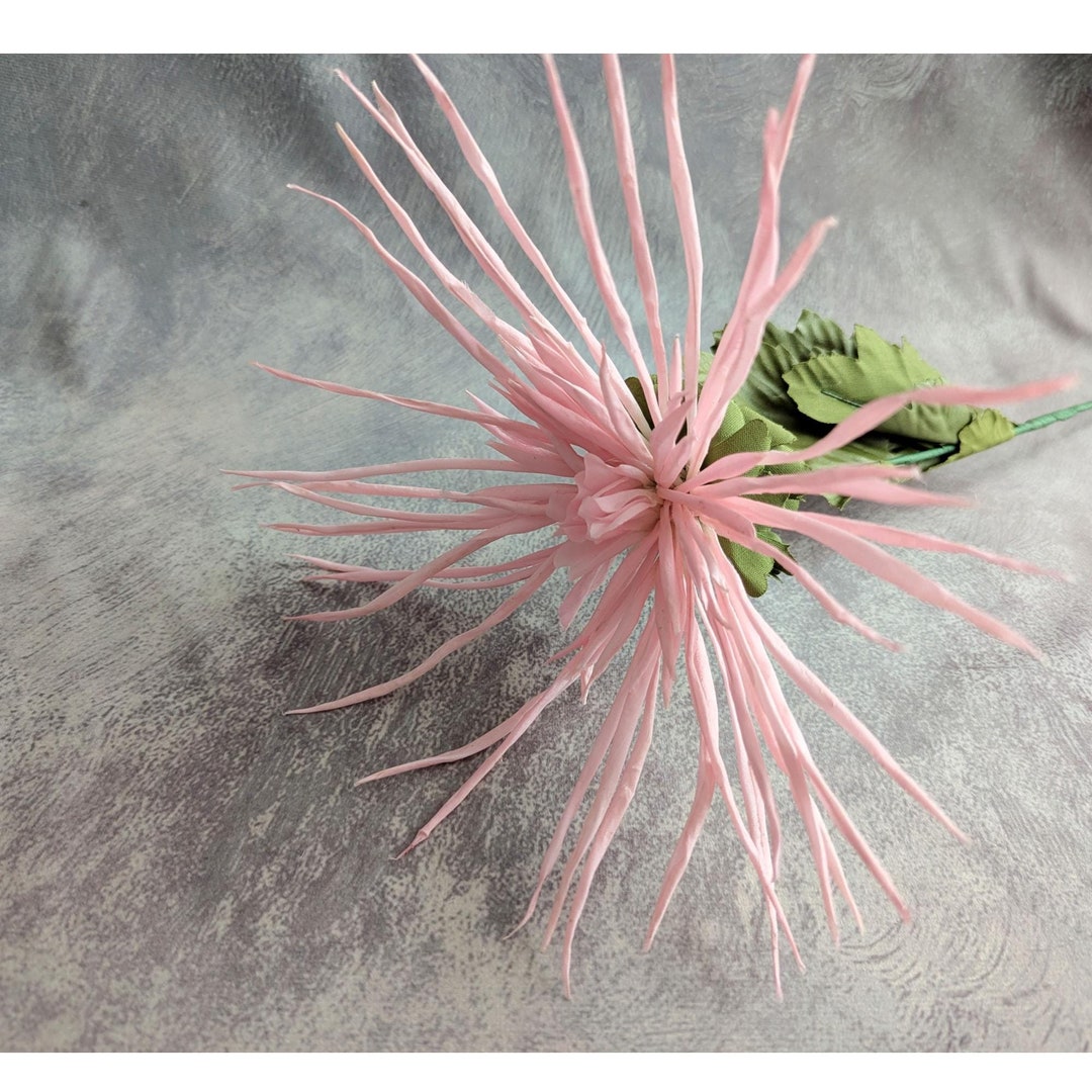 Large 9 Inch Vintage Spider Mum Pink Millinery Flower Long Stem Silk ...