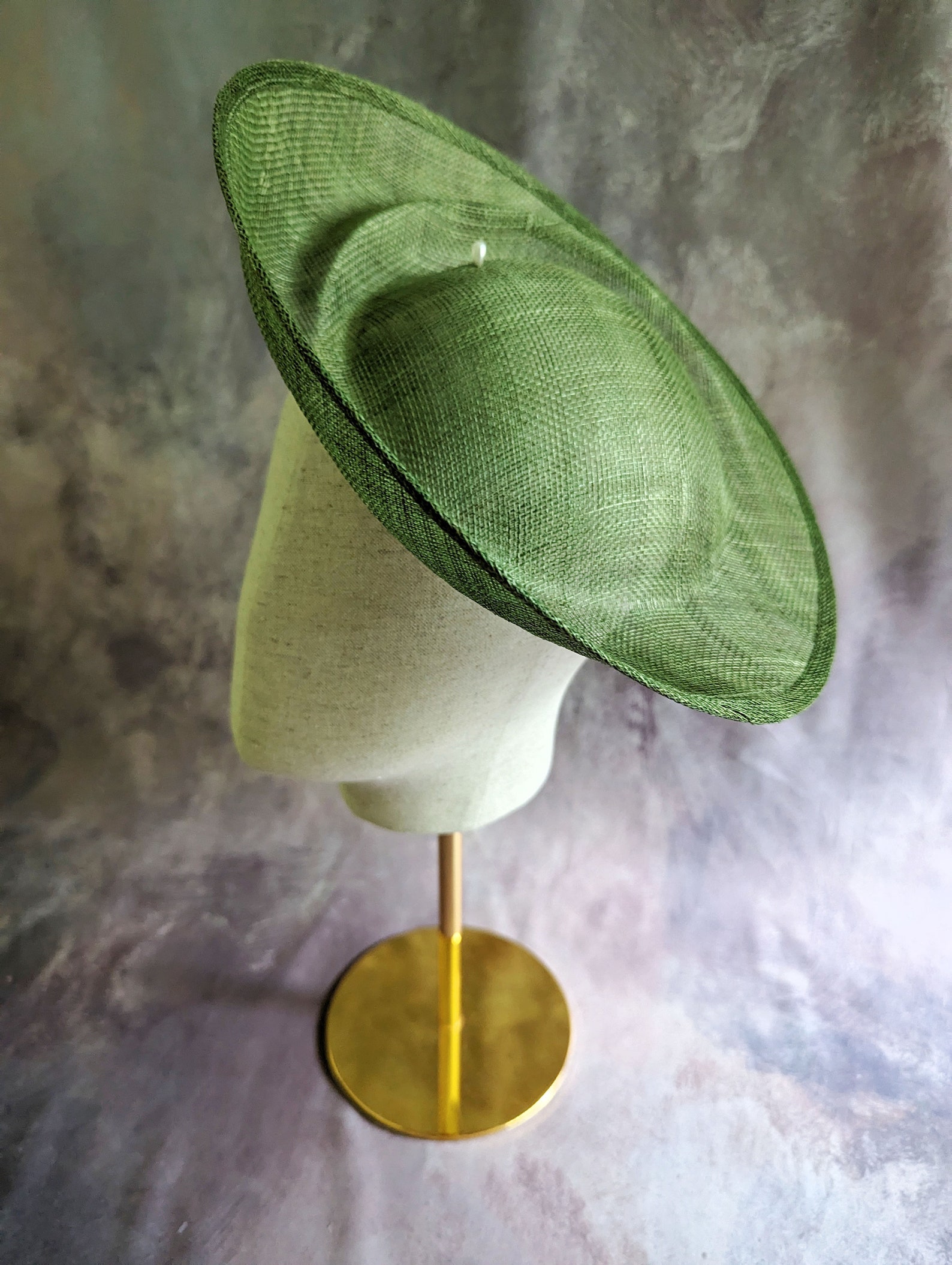 Moss Green Saucer Hat Base Contoured Sinamay Straw Fascinator Hatinator ...