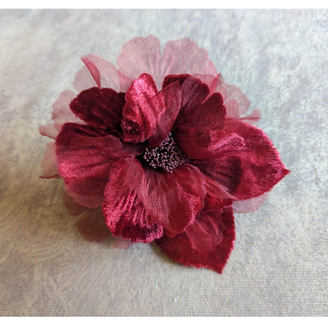 4.25" Berry Red Silk and Velvet Millinery Flower European Handmade NOS ...