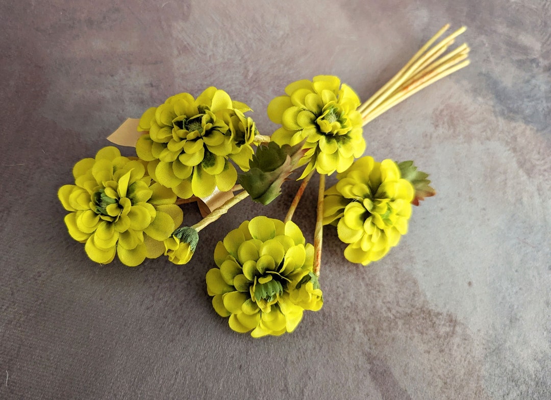 Vintage Millinery Flowers Marigolds Shaded Chartreuse Yellow Green NOS ...