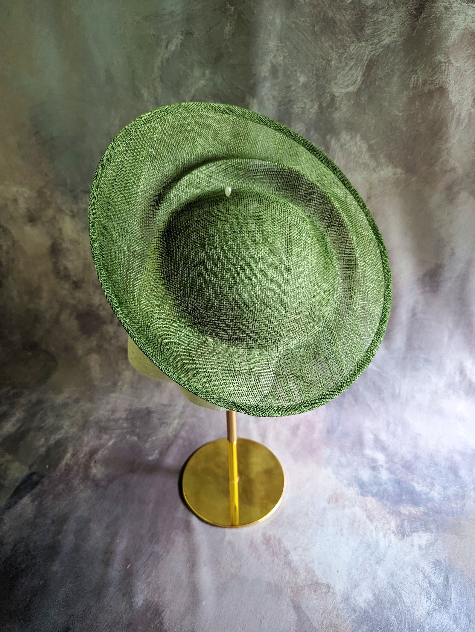 Moss Green Saucer Hat Base Contoured Sinamay Straw Fascinator Hatinator ...