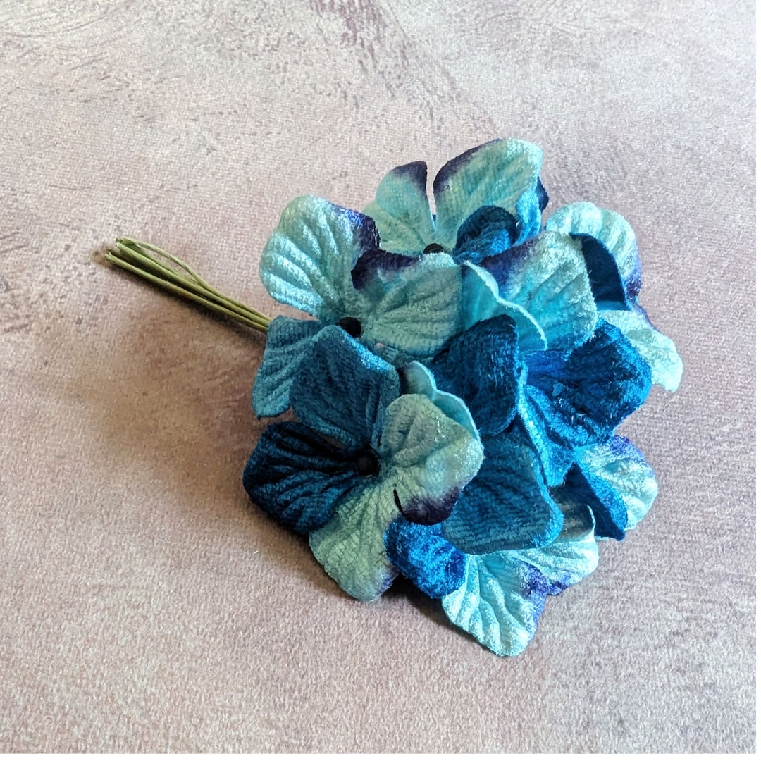 Small Ombre Velvet Blossom Bunch of 10 Blue Ombre Millinery Flowers for ...