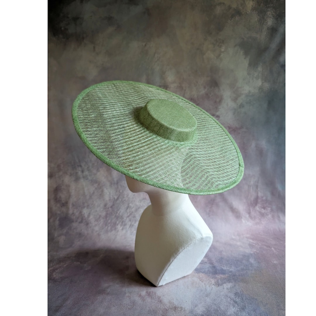 17.25" Light Green Cartwheel Hat Base Woven Sinamay Wide Hatinator Form ...
