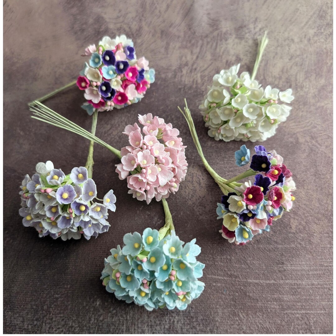 Paper Forget Me Nots CHOOSE COLOR Tiny Flocked Paper Flowers for Hats ...