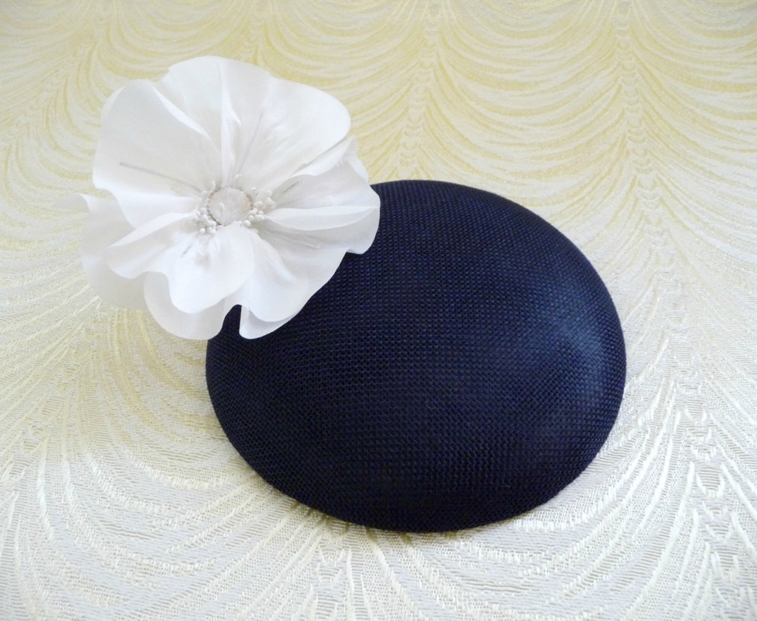 Navy Blue Fascinator Base Buckram Fabric Smartie Pillbox Round Button ...