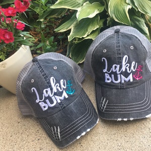 Personalized Lake Hats Lake Life Embroidered Distressed Trucker Caps ...