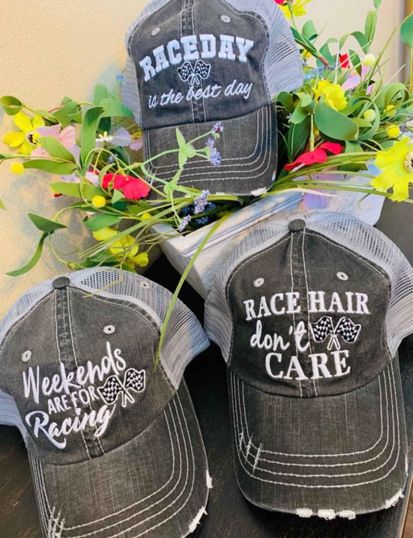 Race Hats Embroidered Distressed Trucker Caps Unisex Racing - Etsy