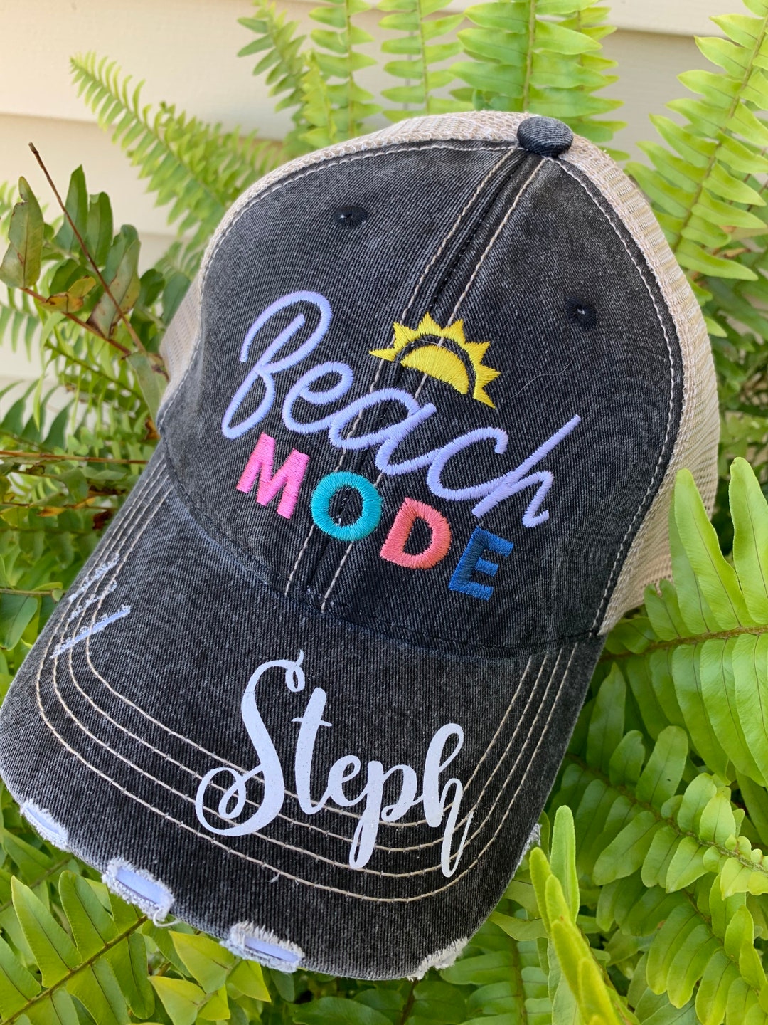 Beach Hats Beach Mode Beach Hair Dont Care Embroidered Womens Trucker ...