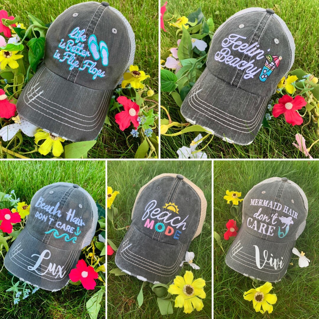 Personalized BEACH Hats Feelin Beachy Beach Bum Shell Beach - Etsy