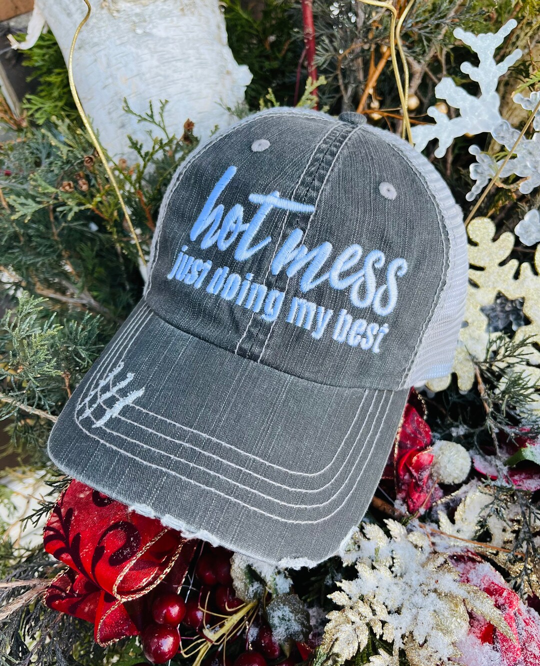 Hats and Clothing Hot Mess Just Doing My Best Embroidered Gray ...