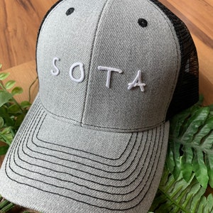 Sota Hat. Minnesota. MN. Heather Gray. Embroidered Trucker 32. Camo ...