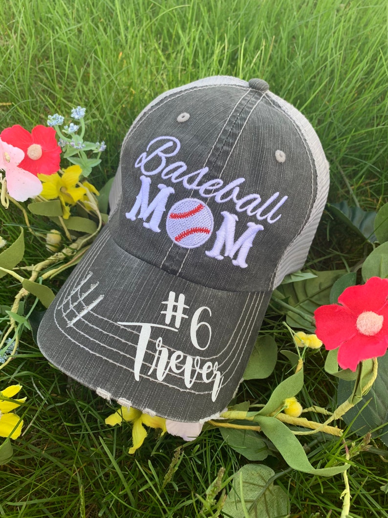 Personalized Baseball Mom Hat: Embroidered Distressed Trucker Cap - Etsy