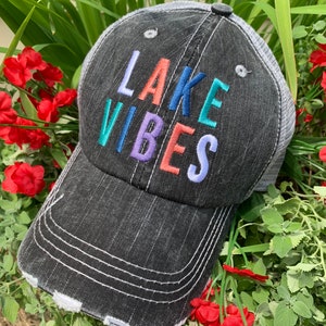 Lake Hats Lake Vibes Customize Names, BLING Embroidered Distressed ...