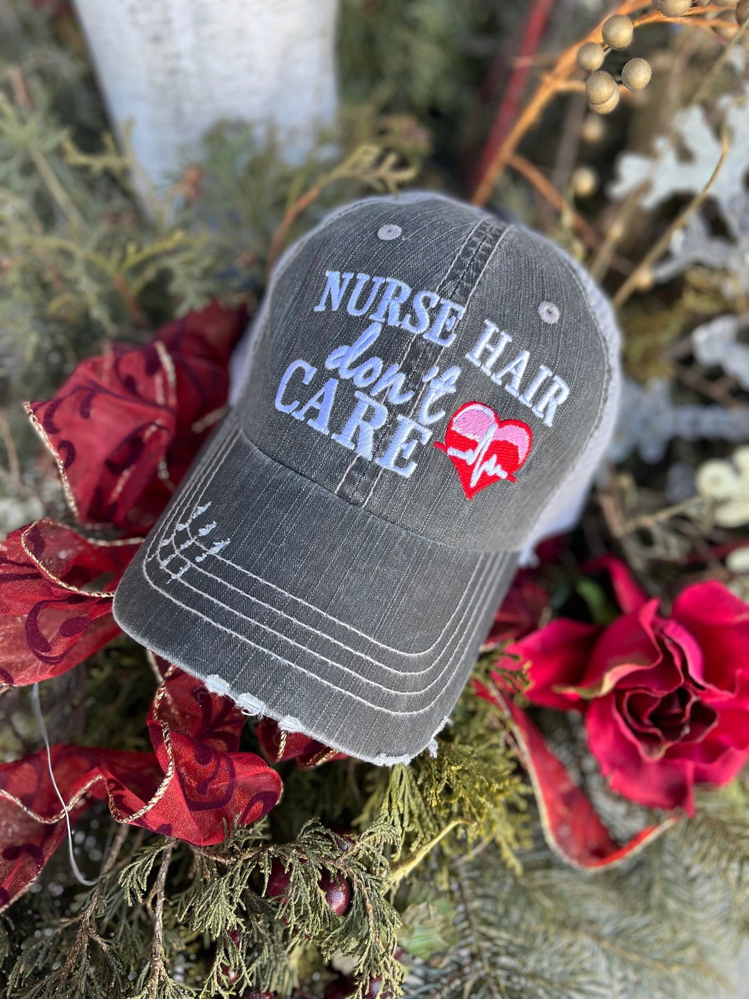 Nurse Hair Don't Care Hat: Embroidered Distressed Trucker Cap - Etsy
