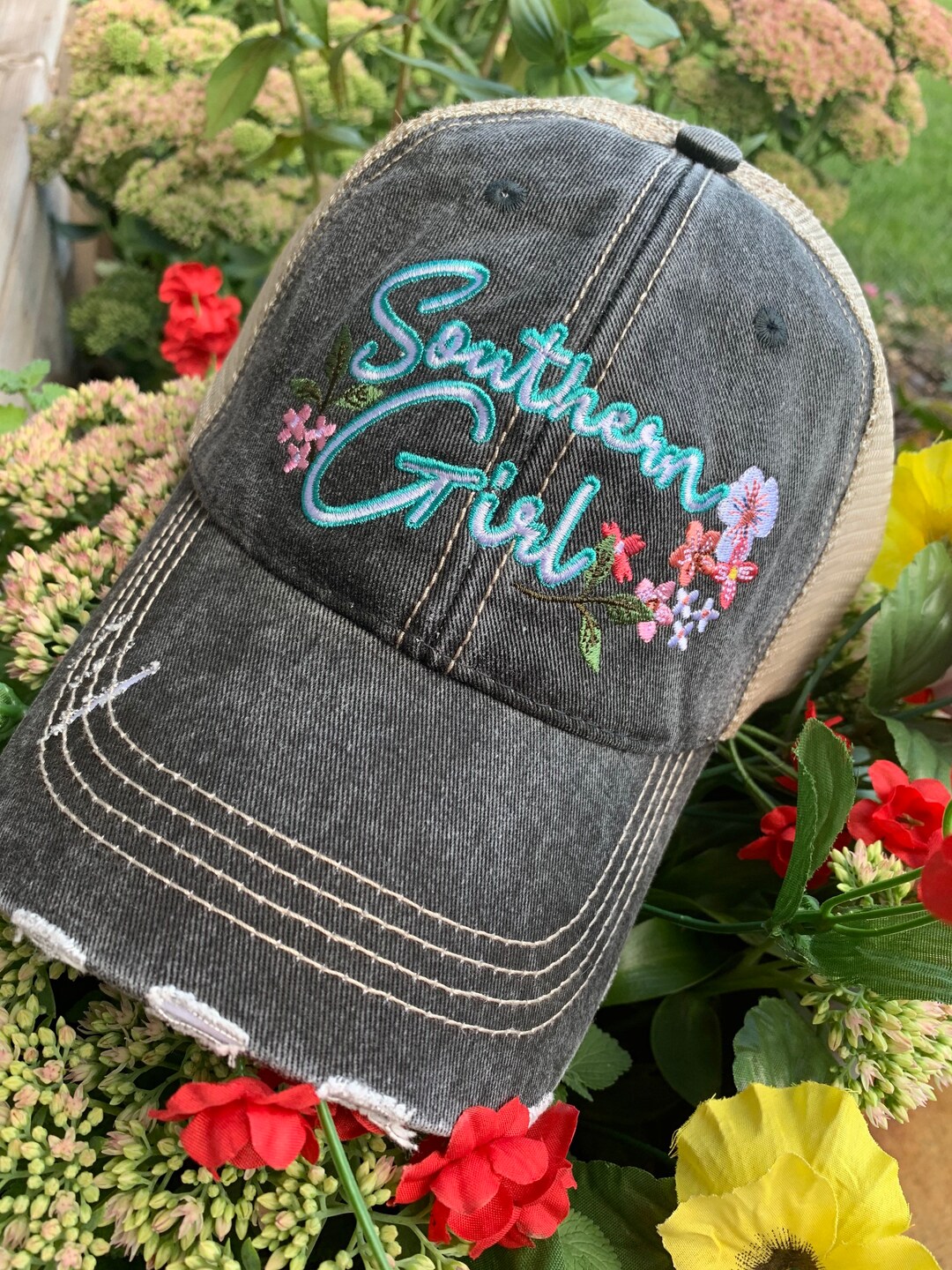 Southern Girl Hats Embroidered Distressed Womens Trucker Caps - Etsy