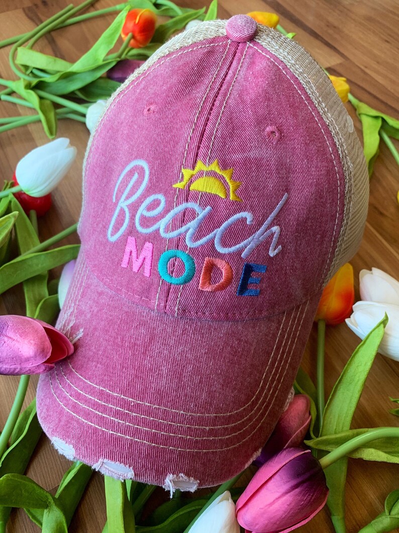 Beach hats Beach mode Beach hair dont care Embroidered | Etsy
