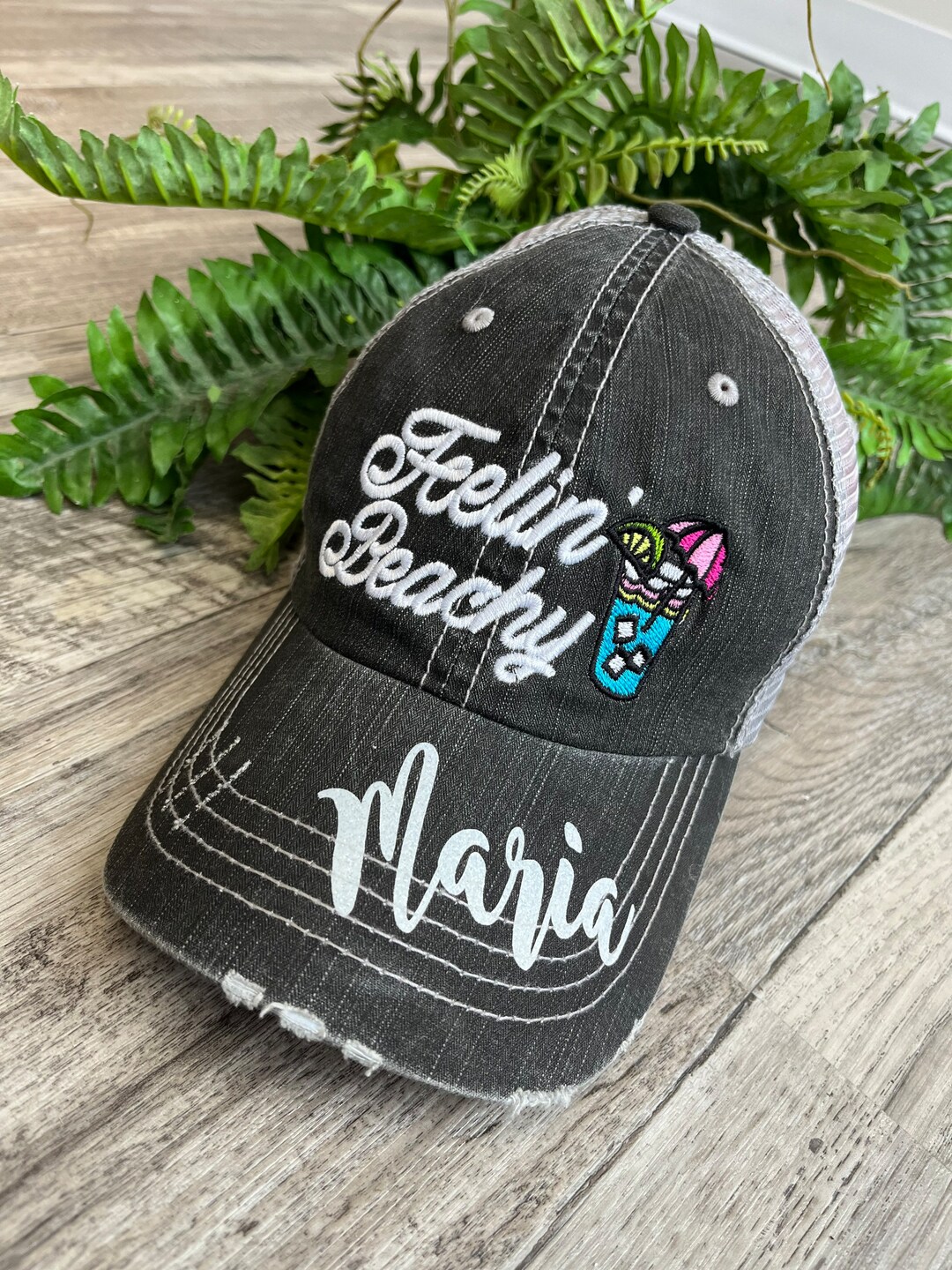 Personalized BEACH Hats Feelin Beachy Beach Bum Shell Beach - Etsy
