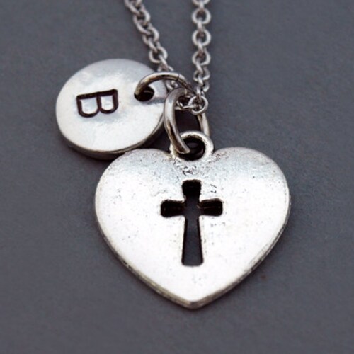 Heart Cross Necklace Open Heart Cross Charm Eternity Heart - Etsy