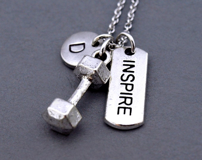 Dumbbell Charm Necklace, Inspire Charm, Inspirational Charm ...