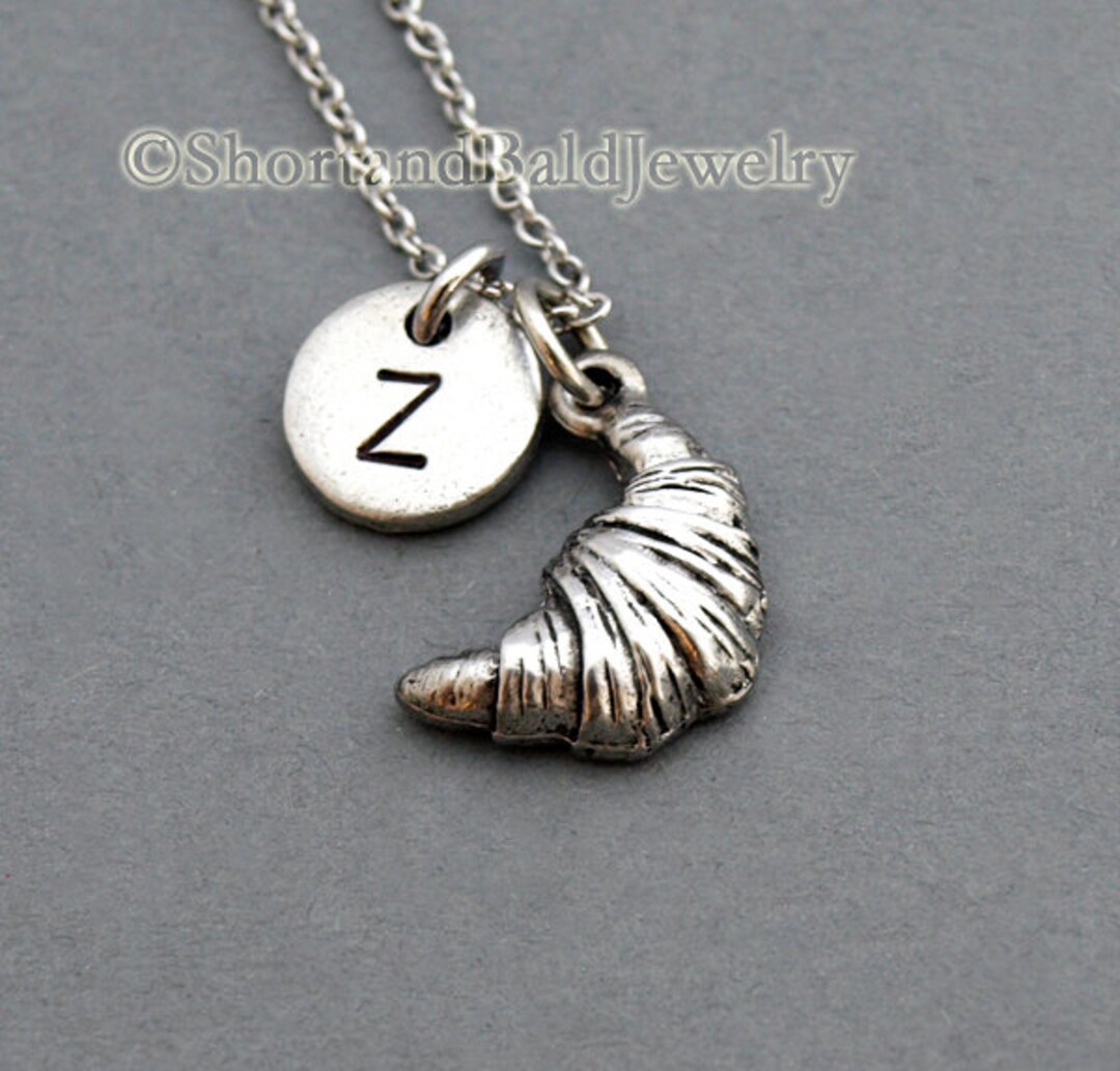 Croissant Necklace, Croissant Charm, Bread Charm, Food Charm, Initial ...