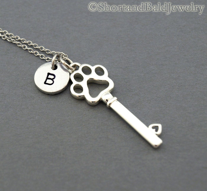 Paw Key Necklace Paw Key Pendant Antique Key Initial | Etsy