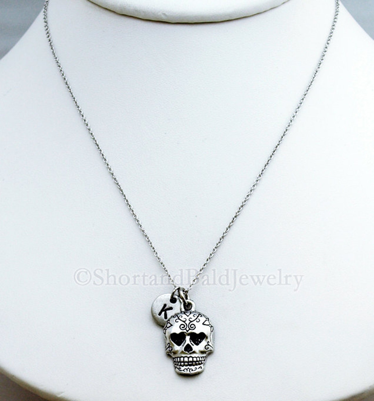 Skull Heart Eyes Necklace Sugar Skull Heart Eyes Skull Day - Etsy
