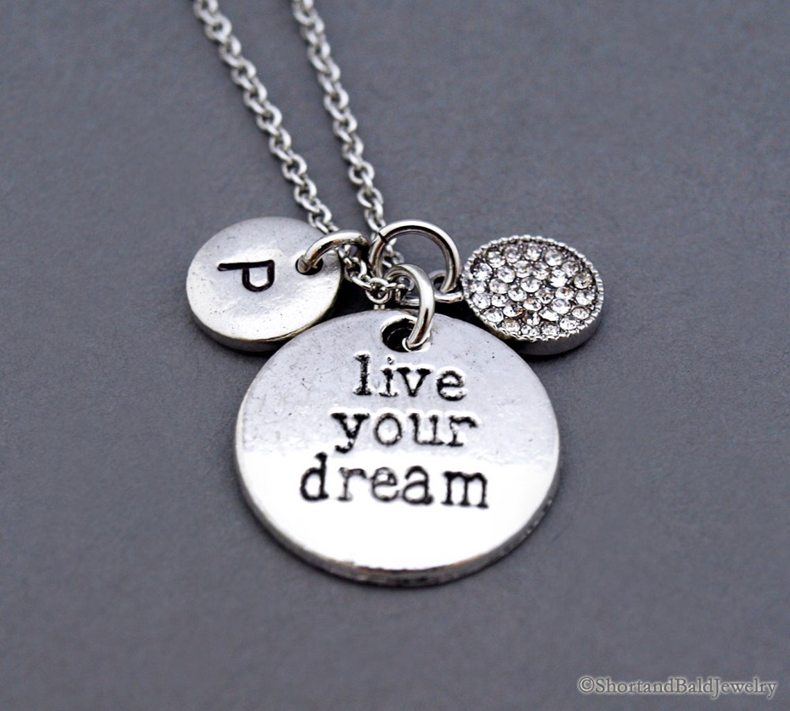 Live Your Dream Necklace Sparkle Round Disc Charm Live Your - Etsy