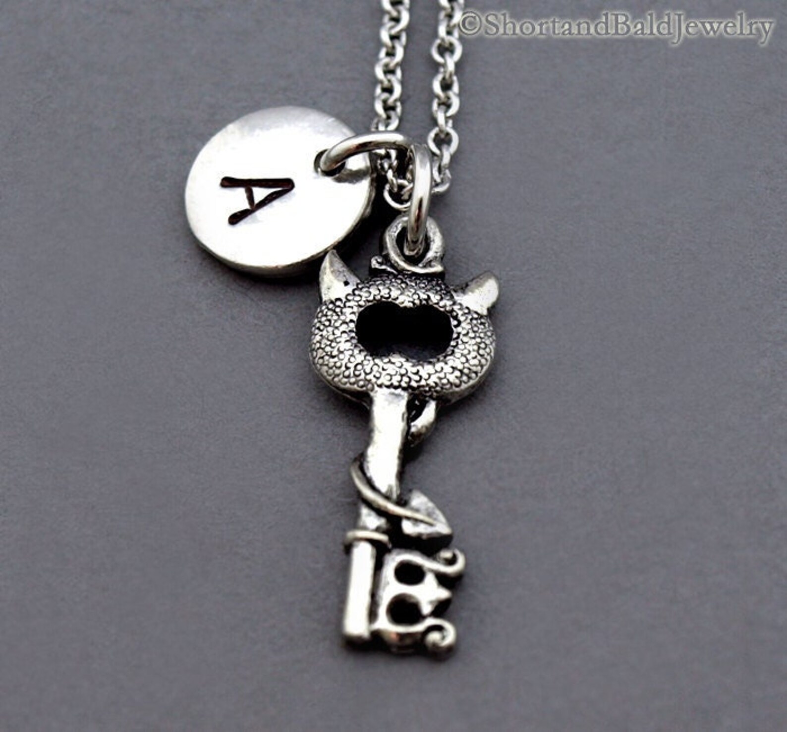 Devil Key Necklace, Antique Key, Devil Key Charm, Evil Key, Initial ...