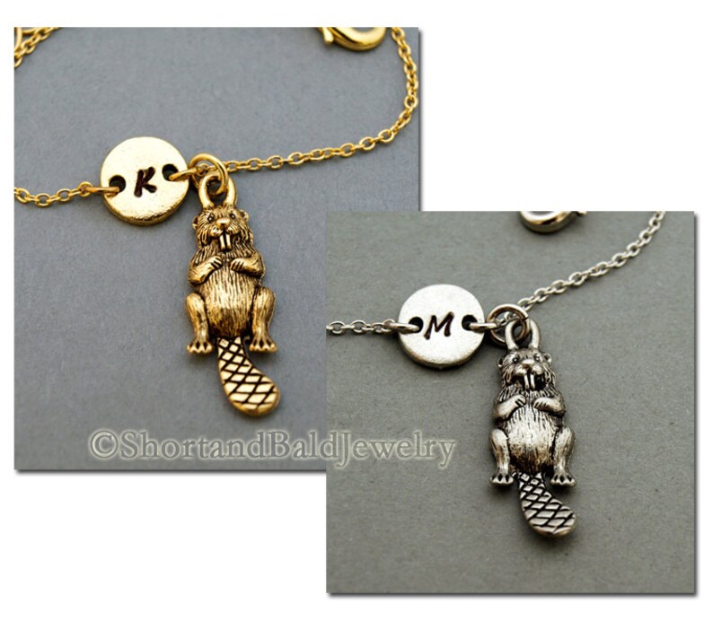 Beaver Charm Bracelet, Antique Gold, Initial Bracelet, Friendship ...