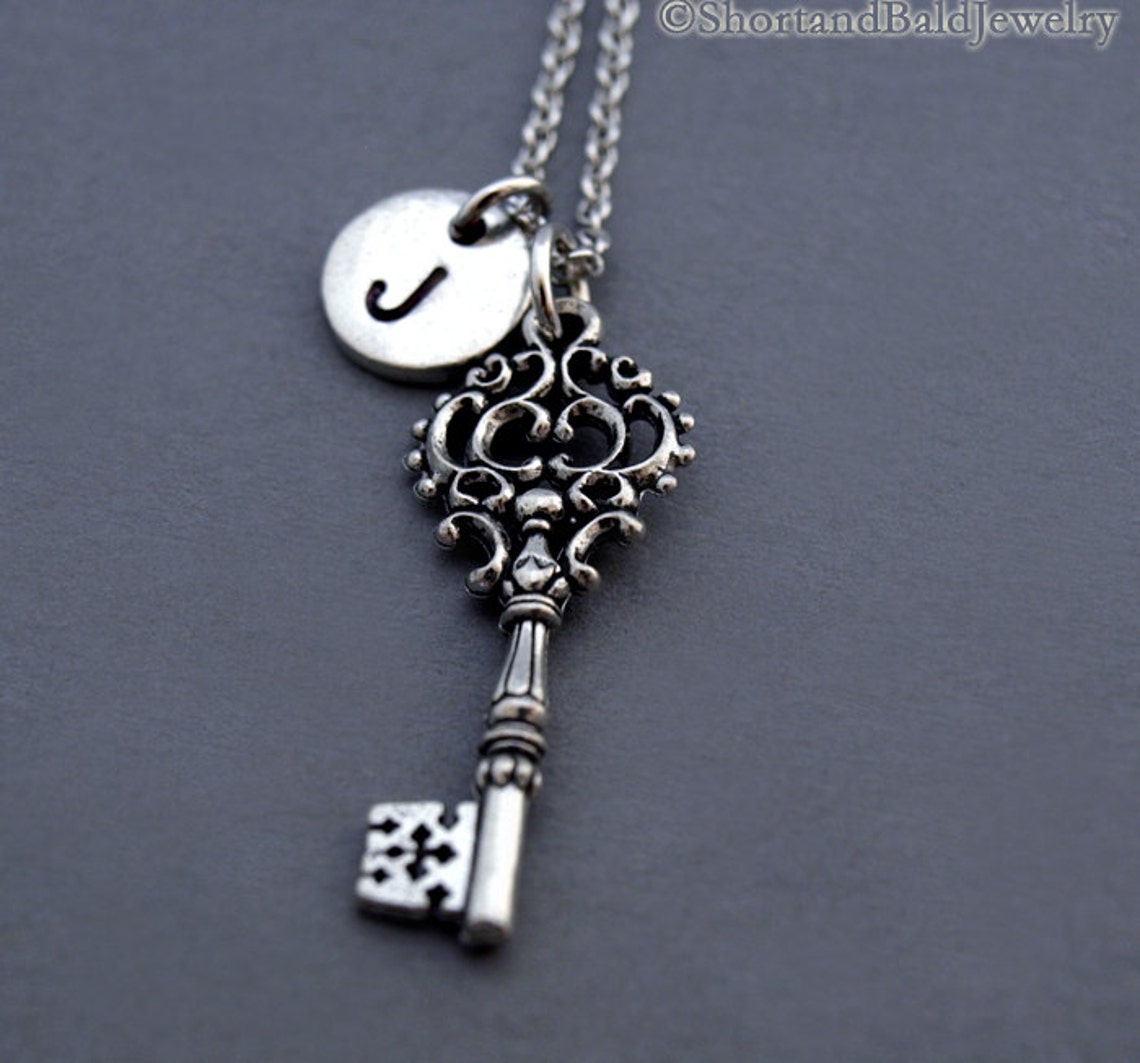 Antique Key Charm Necklace Antique Key Necklace Initial - Etsy