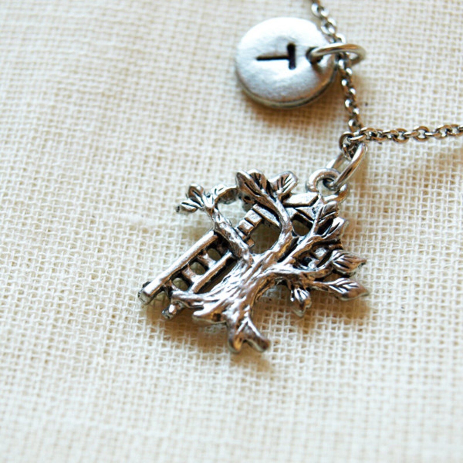 Tree House Necklace Tree House Charm Treehouse Initial - Etsy