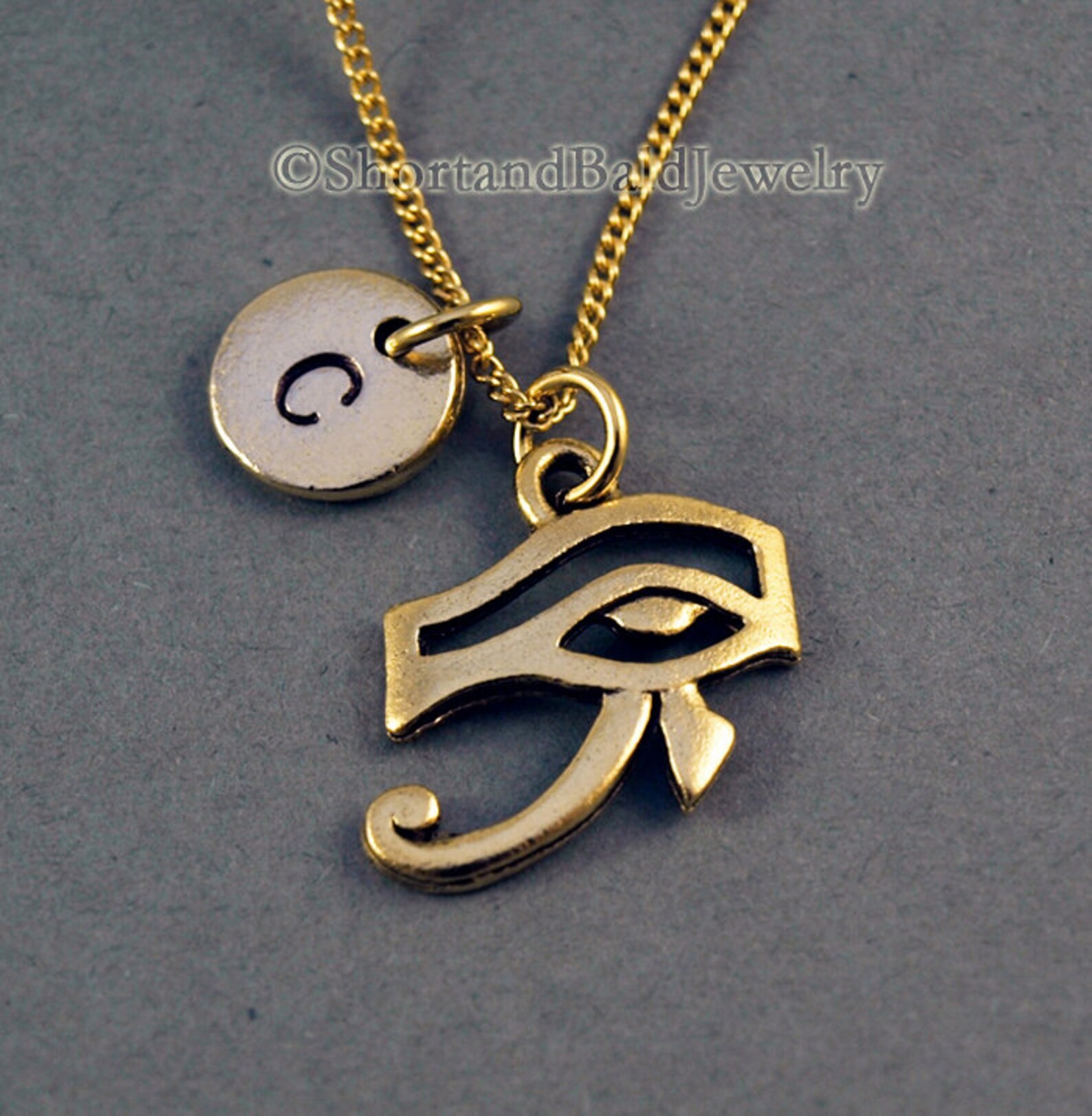 Eye of Ra Necklace, Eye of Re, Eye of Horus, Antique Gold, Initial ...
