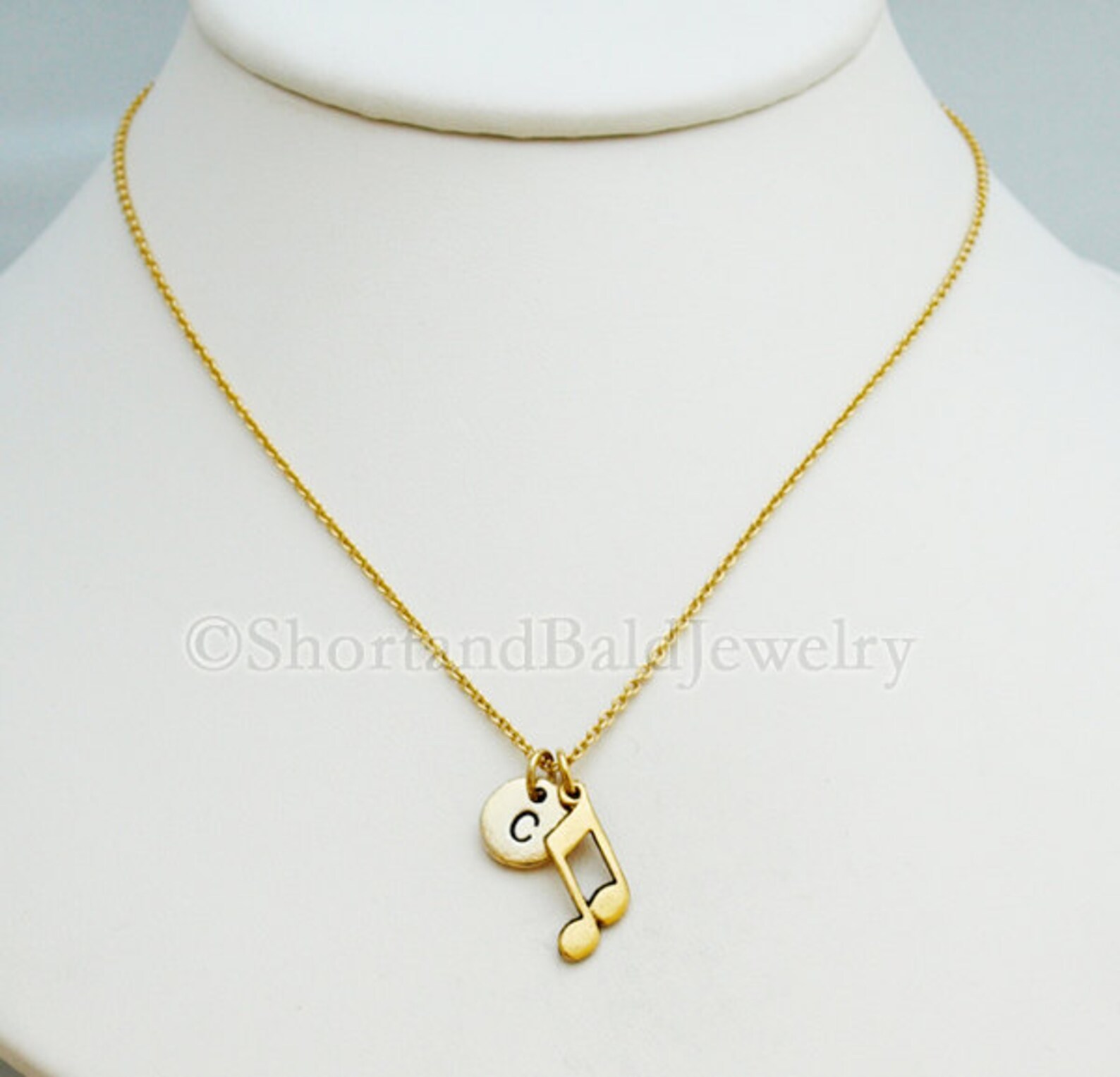Music Note Necklace Musician Antique Gold Initial Necklace - Etsy