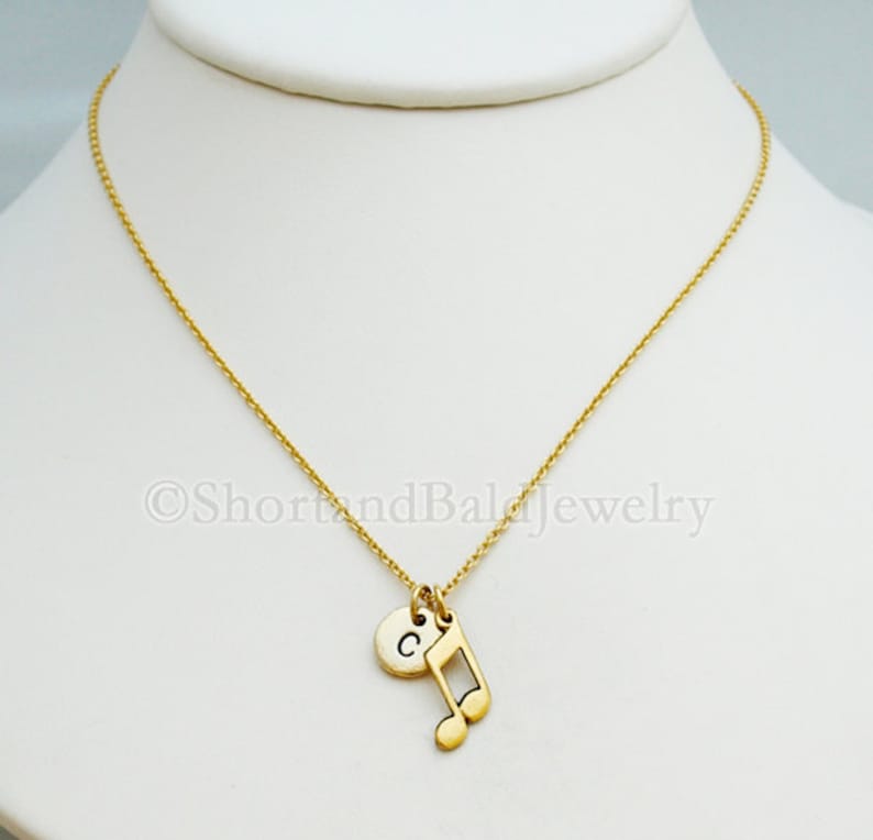 Music Note Necklace Musician Antique Gold Initial Necklace - Etsy
