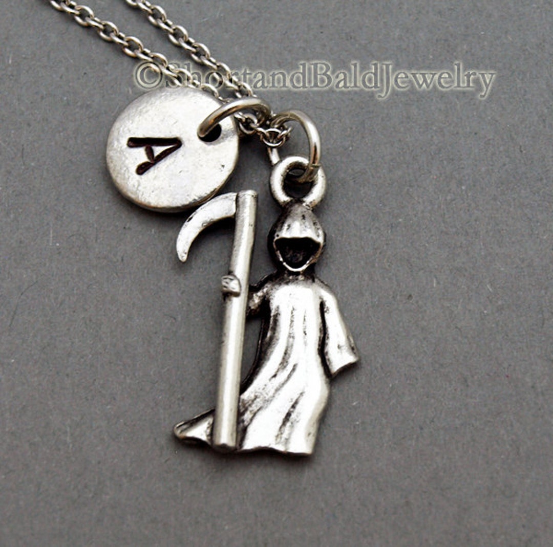 Grim Reaper Necklace, Angel of Death Necklace, Initial Necklace, Hand ...