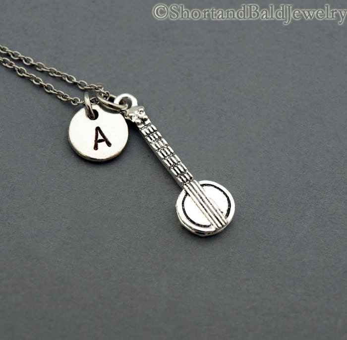 Banjo Necklace String Instrument Initial Necklace Initial - Etsy