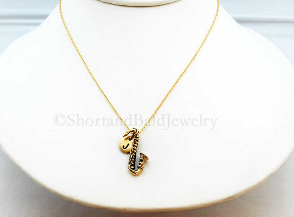 Saxophone Necklace, Saxophone Charm, Instrument Necklace, Antique Gold ...