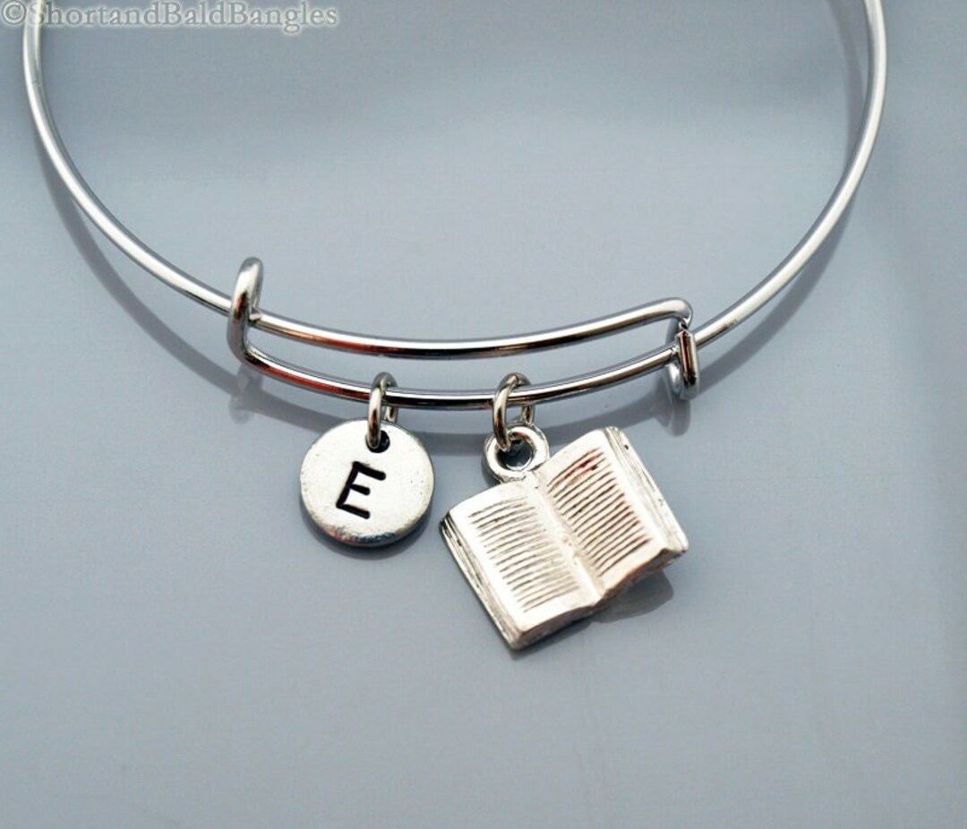 Book Charm Bangle, Silver Reading Book Charm Bracelet, Open Book ...