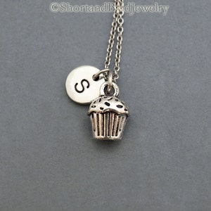 Cupcake Necklace, Cupcake Charm, Muffin Necklace, Initial Necklace ...