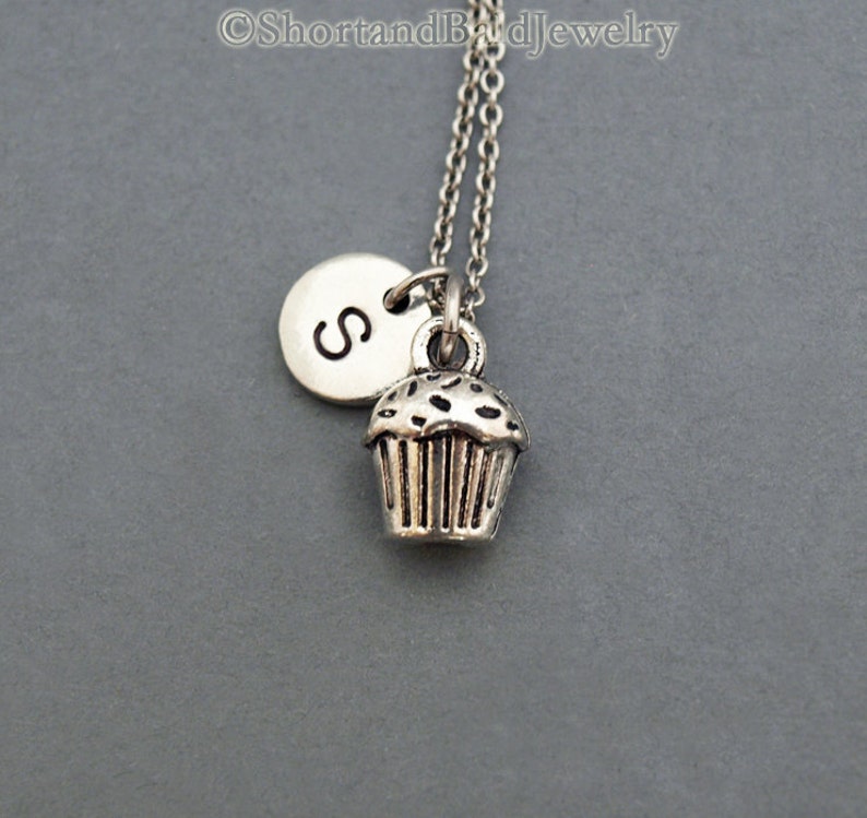 Cupcake Necklace, Cupcake Charm, Muffin Necklace, Initial Necklace ...