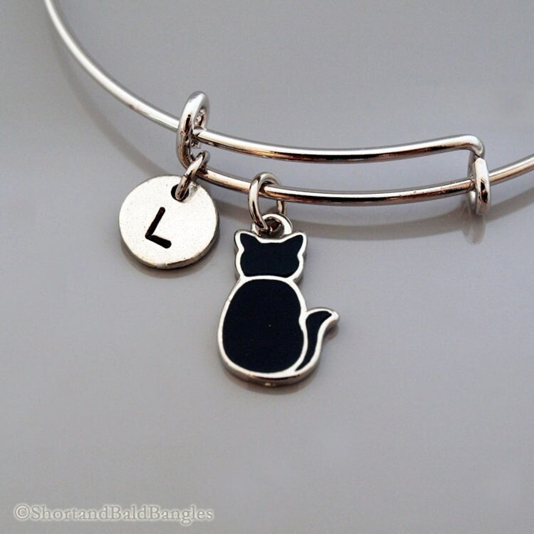 Black Cat Bangle, Black Cat Bracelet, Kitten, Kitty, Black Cat Charm ...