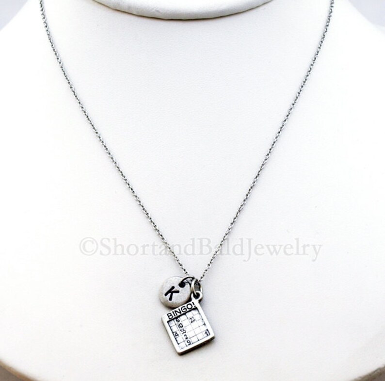 Bingo Charm Necklace, Bingo Card, Good Luck Charm, Initial Necklace ...