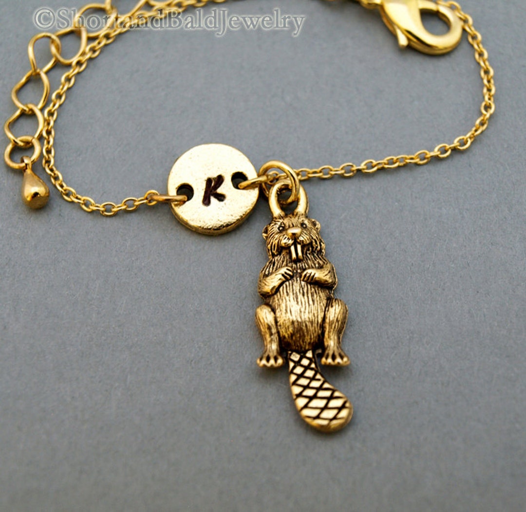 Beaver Charm Bracelet, Antique Gold, Initial Bracelet, Friendship ...