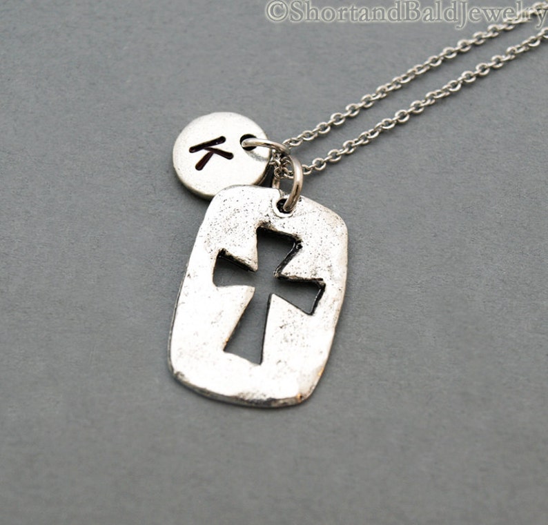 Cross Necklace Cross Outline Cross Cut Initial Necklace | Etsy