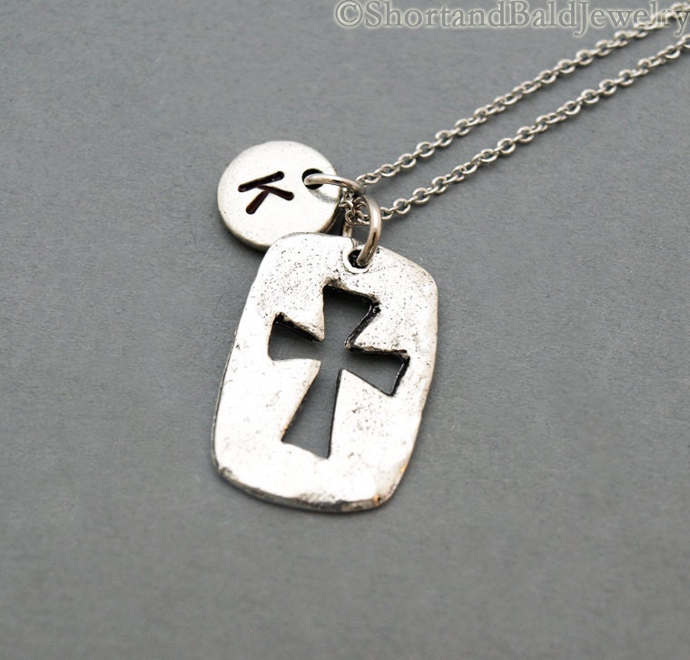 Cross Necklace Cross Outline Cross Cut Initial Necklace | Etsy