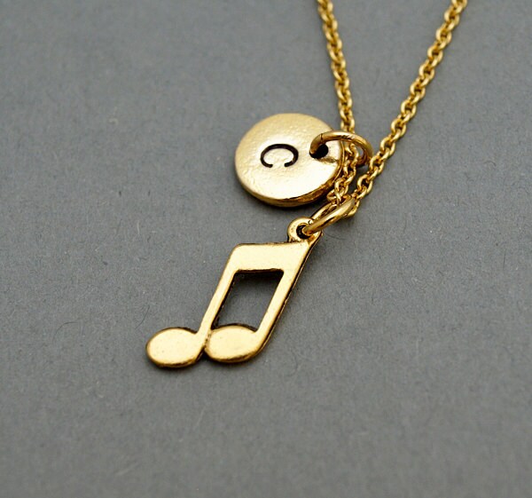 Music Note Charm Music Note Necklace Eighth Notes Initial | Etsy