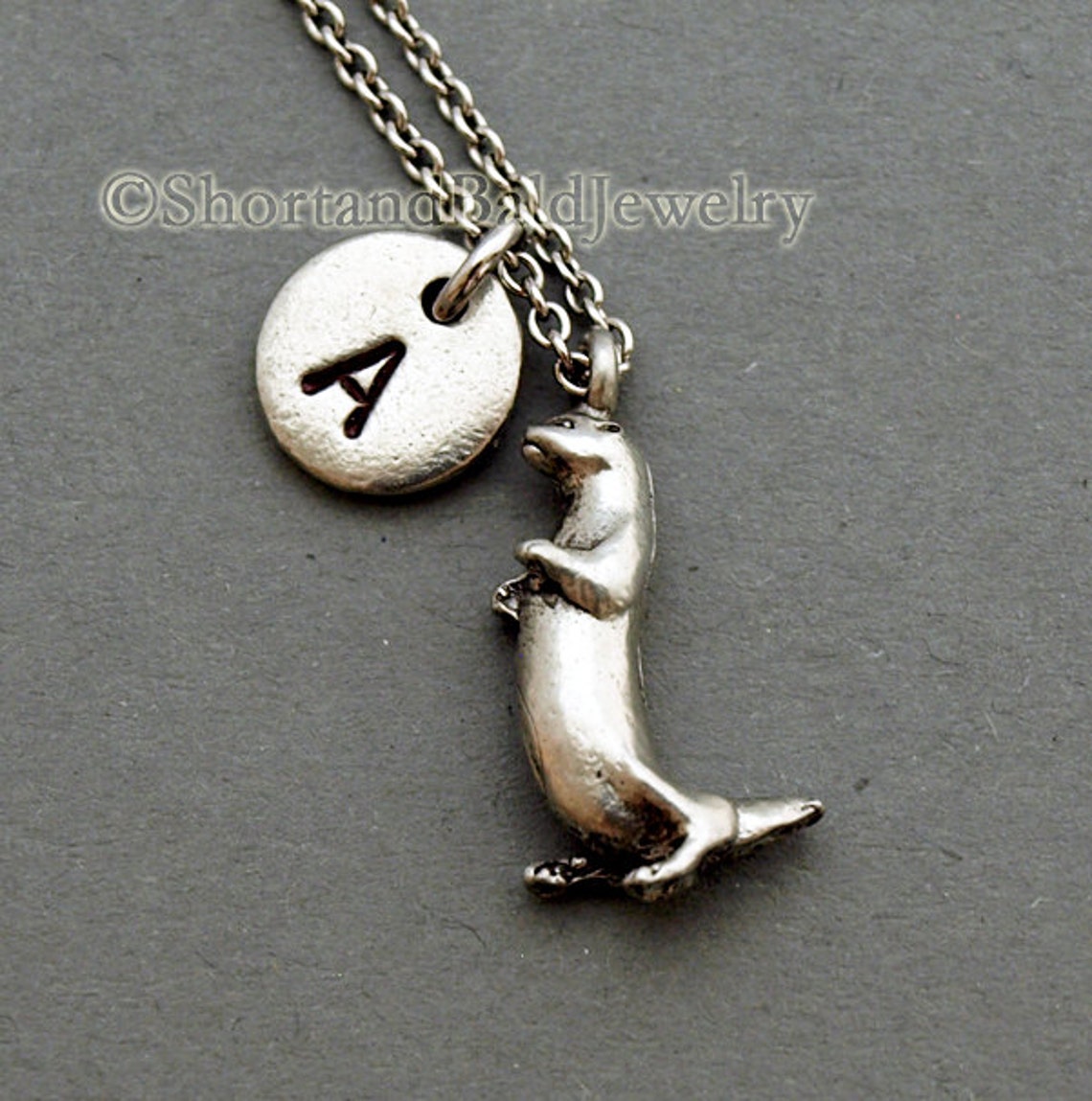 Otter Charm Necklace Sea Otter Initial Necklace Initial - Etsy