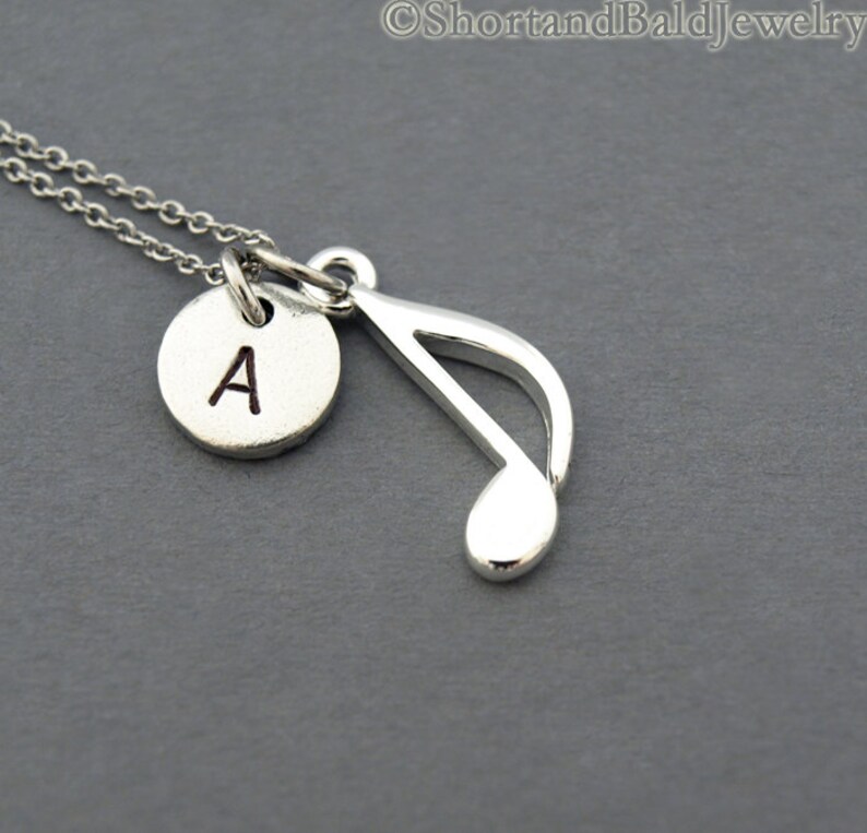 Music Note Charm Music Note Necklace Eighth Note Initial - Etsy