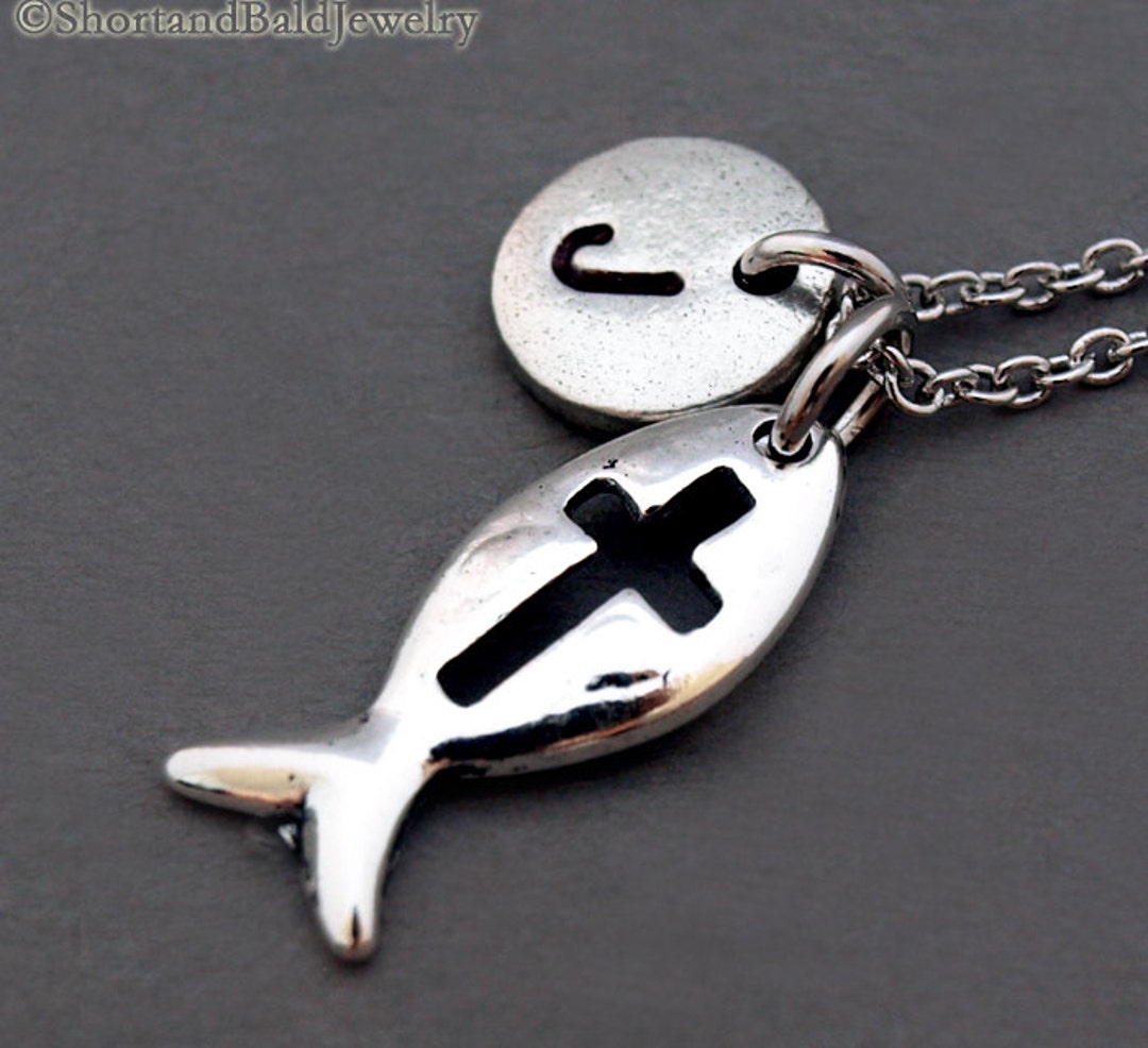 Christian Fish Symbol, Fish Ichthys Necklace, Ichthus, Initial Necklace ...